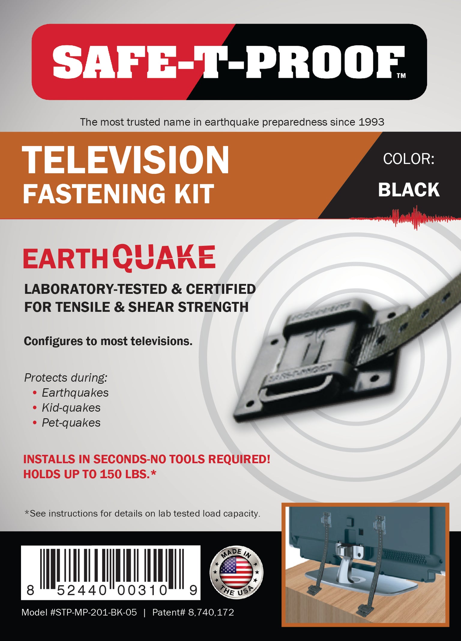 Flat Screen TV Anti-Tip Fasteners - SAFE-T-PROOF